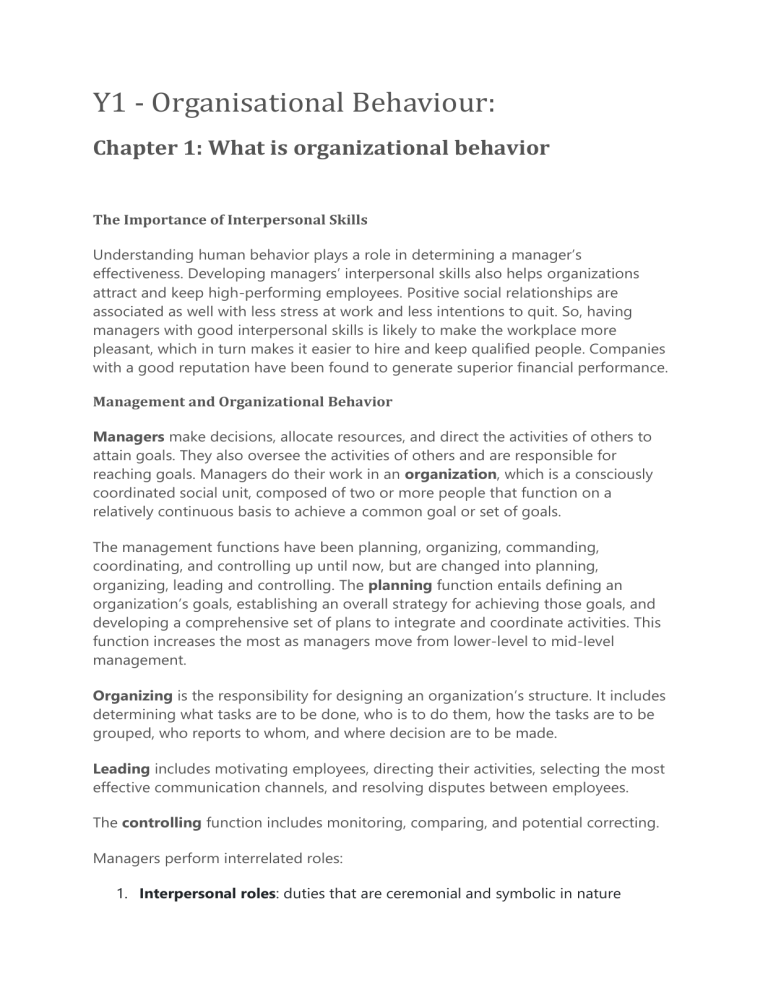 Organizational Behavior: Chapter 1 - Introduction