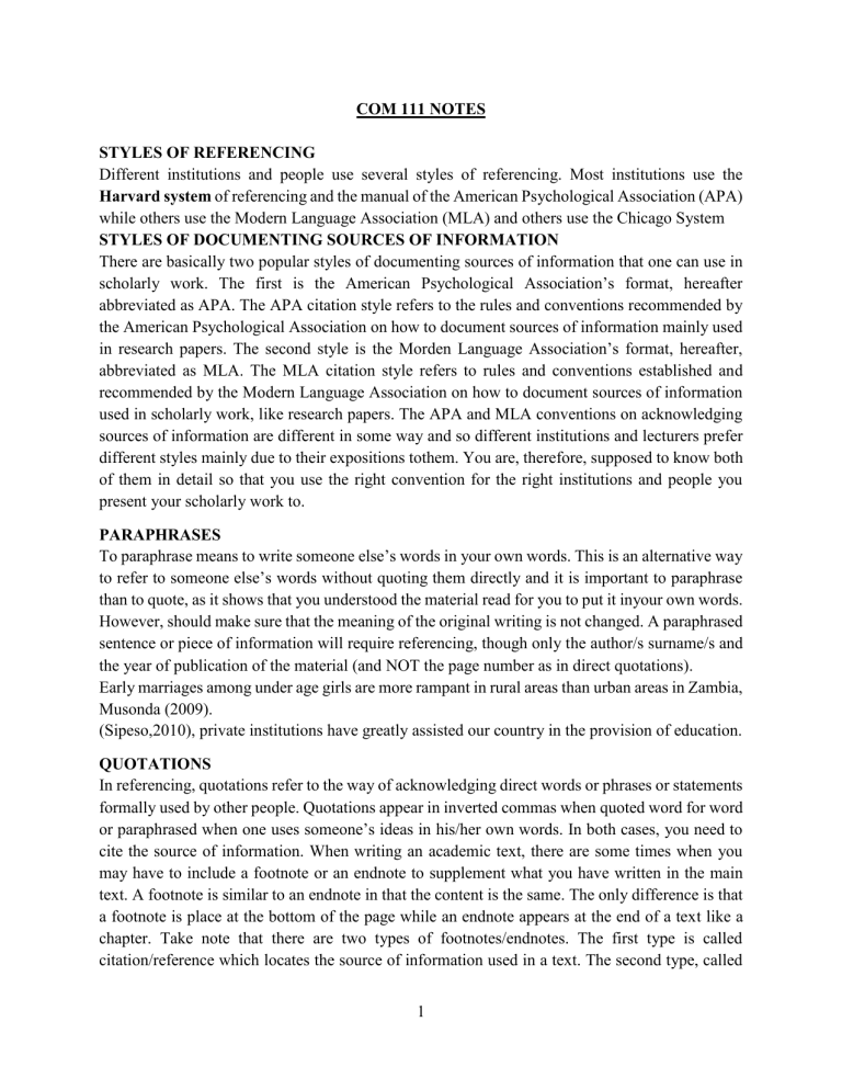 Referencing Styles: APA & MLA Guide
