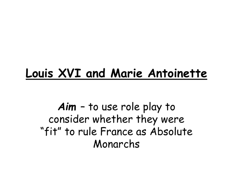 Louis XVI & Marie Antoinette Role Play Worksheet