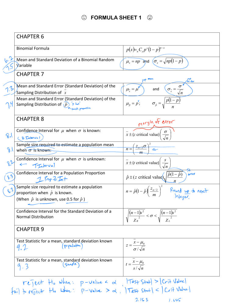 Statistics Formula Sheet: Key Equations & Concepts