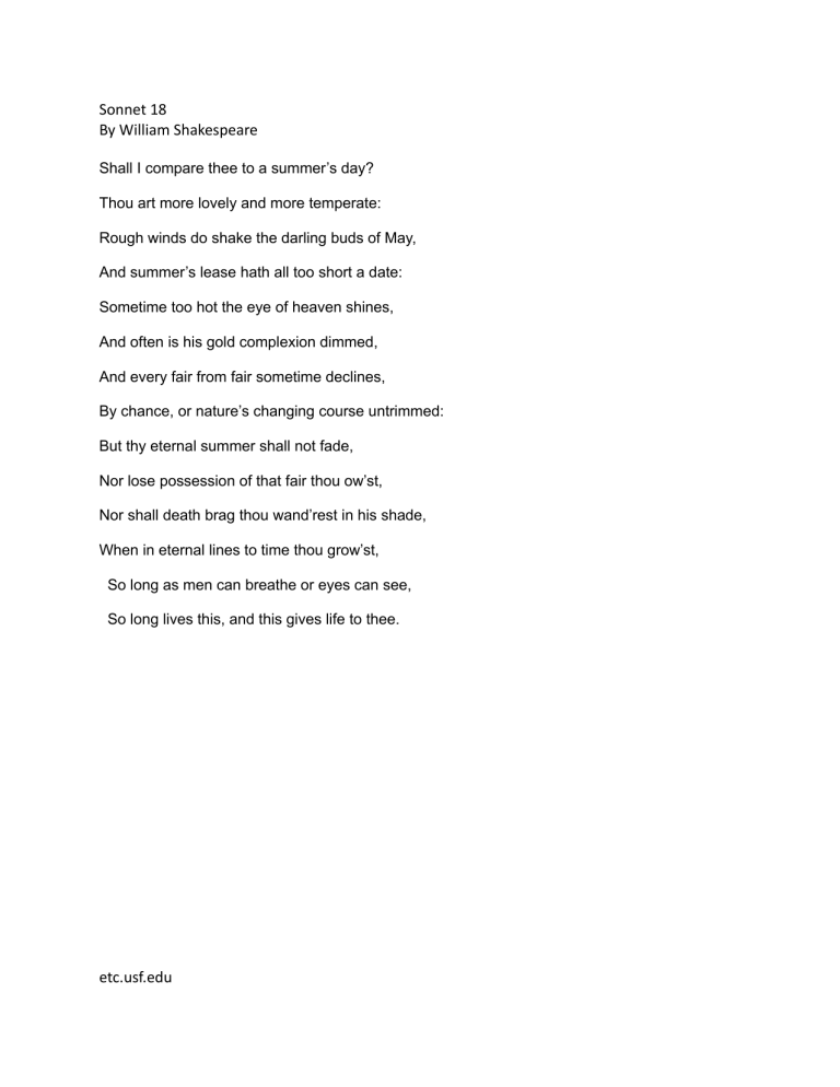Shakespeare's Sonnet 18: Shall I Compare Thee?