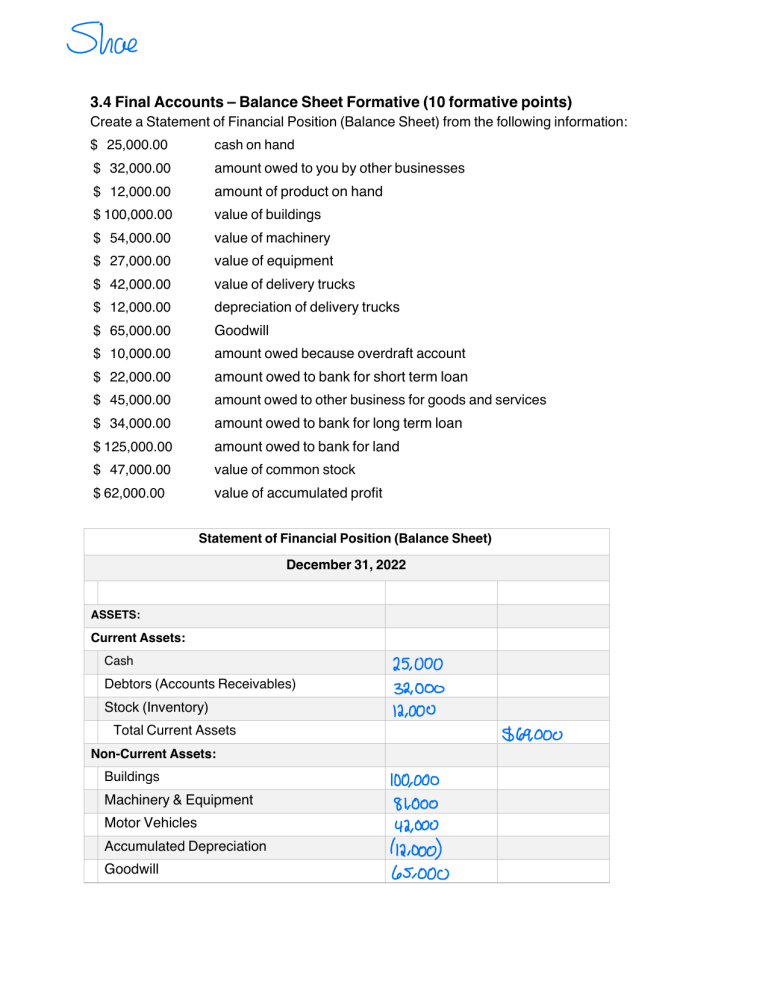 Balance Sheet Worksheet
