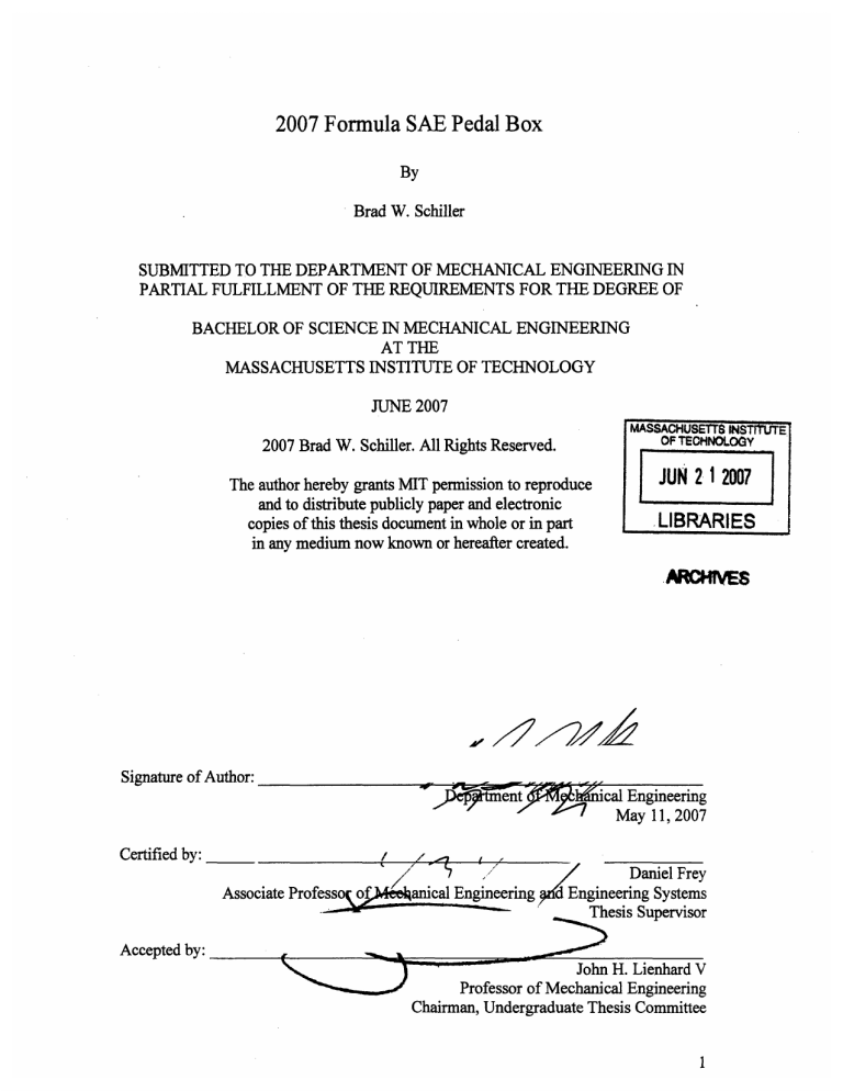 Formula SAE Pedal Box Design Thesis - MIT 2007