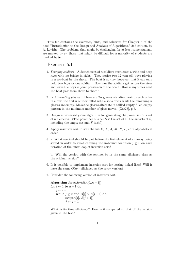 Algorithm Exercises & Solutions: Insertion Sort, Power Sets