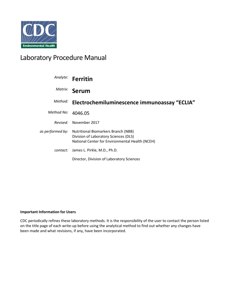 Ferritin ECLIA Assay: Lab Procedure Manual
