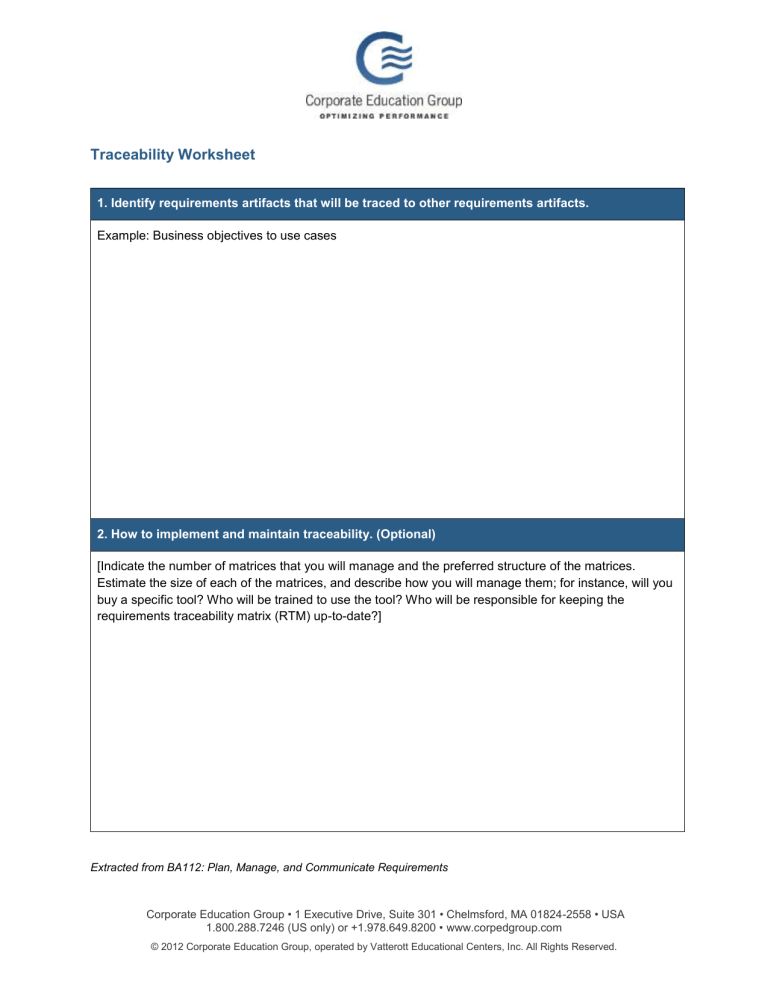 Traceability Worksheet: Requirements Management