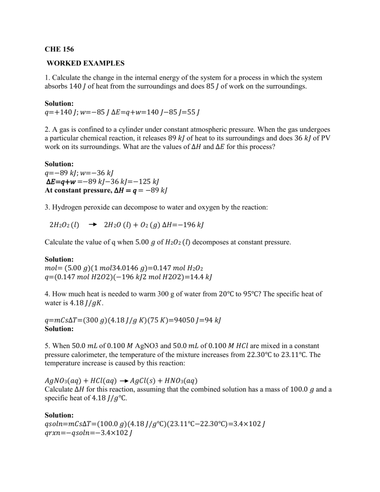 Chemistry Thermodynamics Worksheet