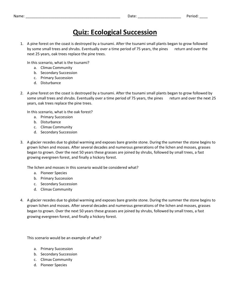 Ecological Succession Quiz