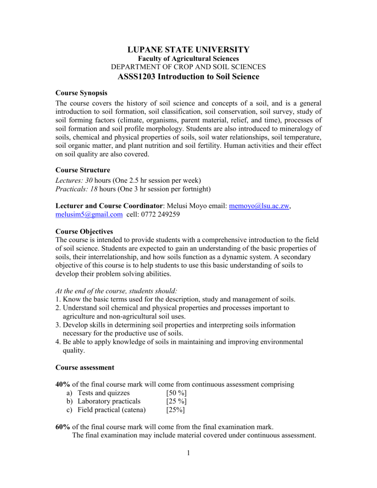 Soil Science Course Syllabus - Lupane State University