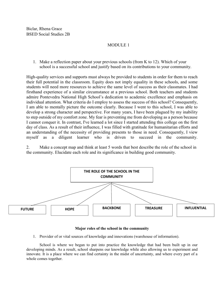 School's Role in Community: Social Studies Module Assignment