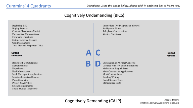 Cummins' 4 Quadrants: Cognitive & Contextual Framework