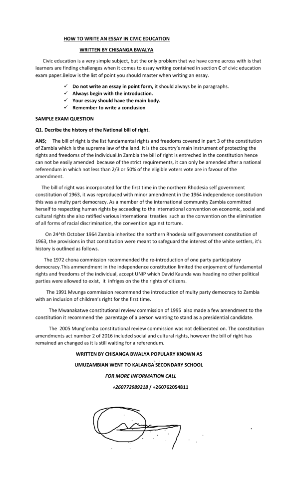 Civic Education Essay Writing Guide & Bill of Rights Example