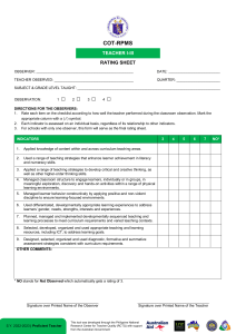 COT-RPMS Teacher Rating Sheet: Teacher I-III