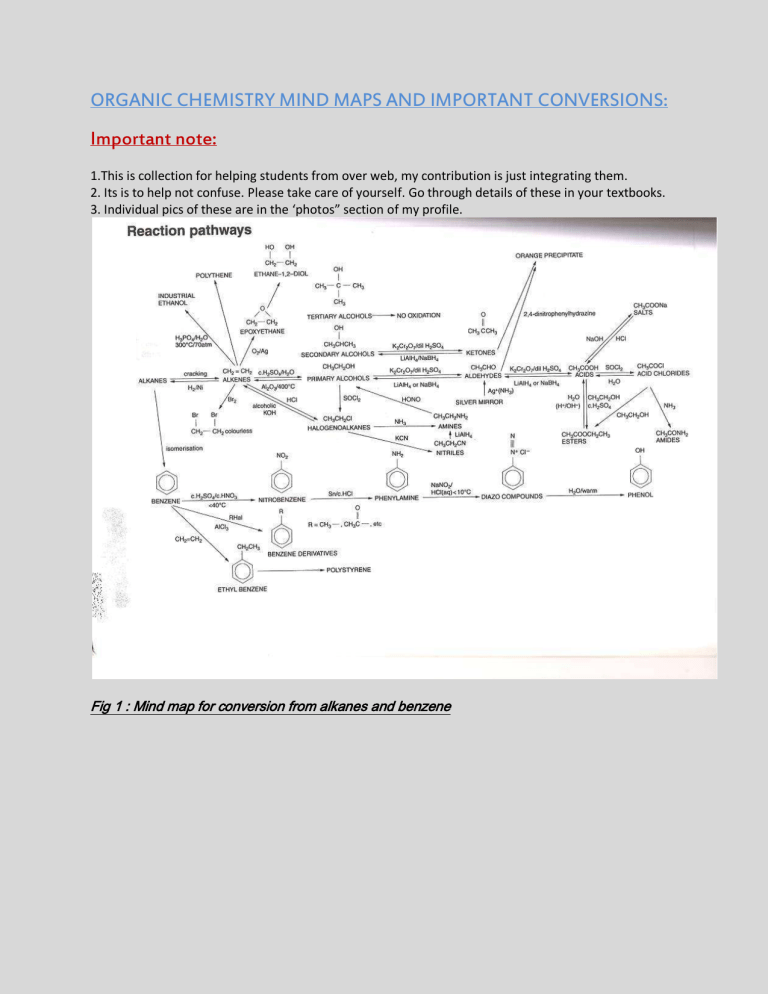 Organic Chemistry Conversions: Alkanes & Benzene Mind Map