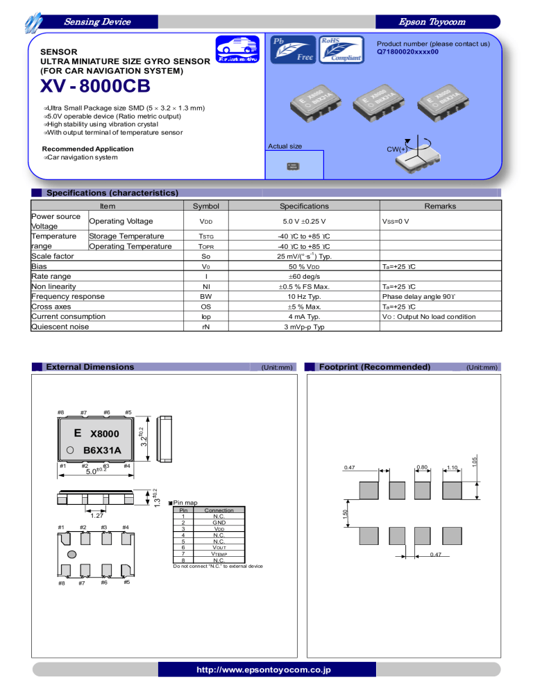 Epson XV-8000CB Gyro Sensor Datasheet