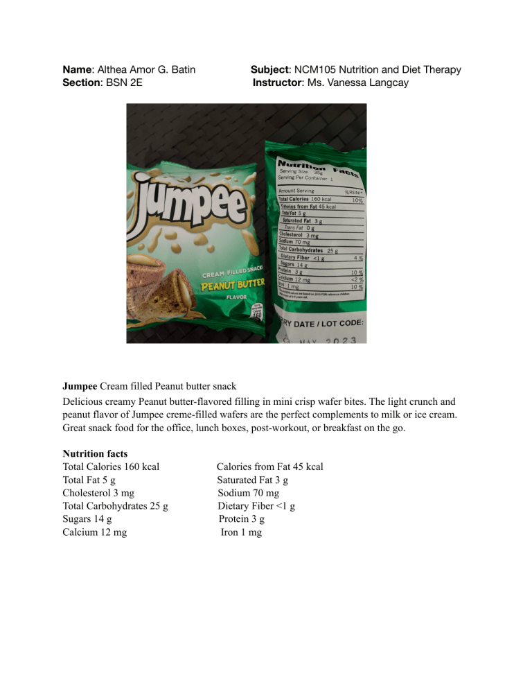 Jumpee Snack Nutrition Analysis