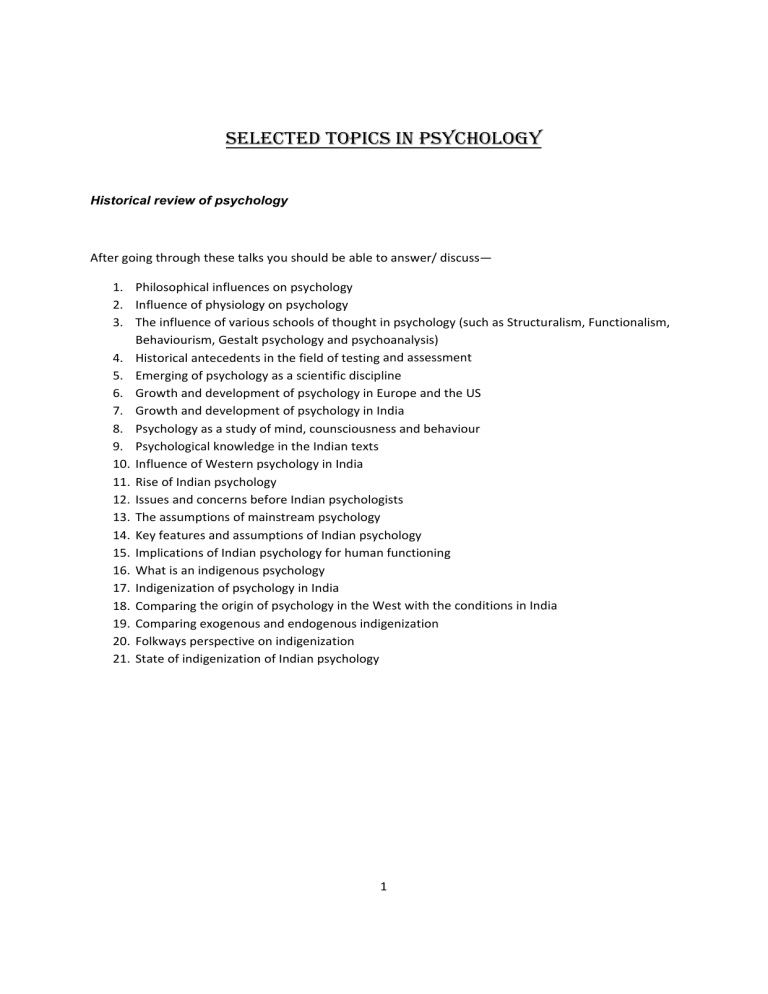 Psychology Topics: Syllabus for College/University Course