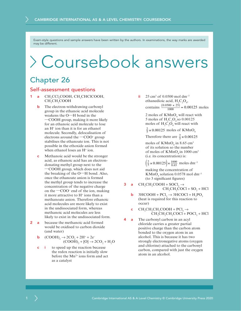 Chemistry Coursebook Answers: Chapter 26 Solutions