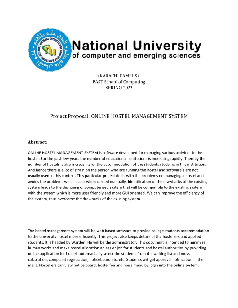 Online Hostel Management System Project Proposal