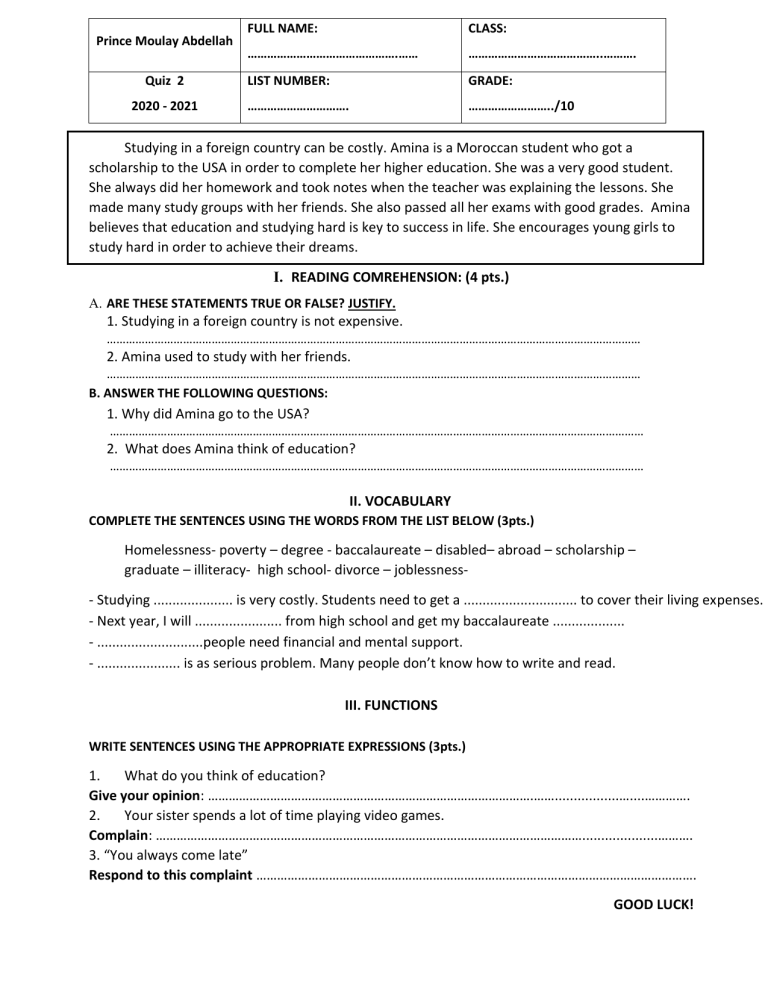 Social Studies Quiz: Education & Global Issues