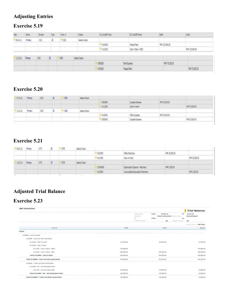 Accounting Exercises: Adjusting Entries & Trial Balance