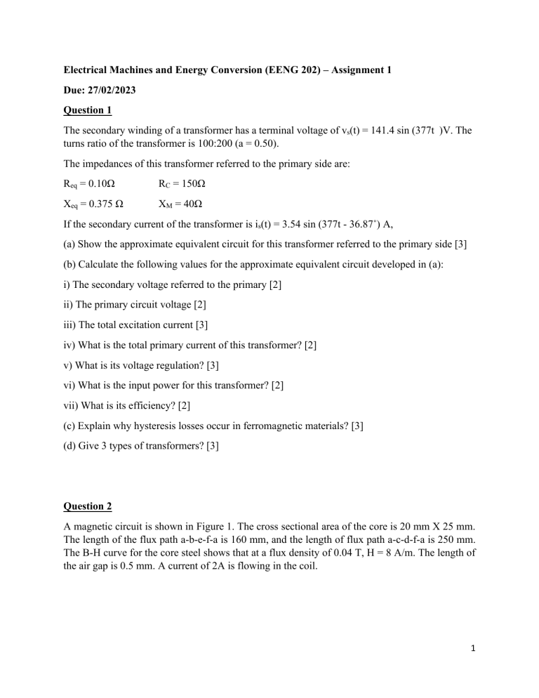 Electrical Machines Assignment: Transformers & Magnetic Circuits