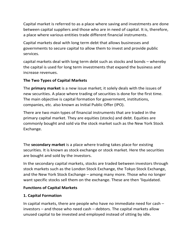 Capital Markets: Types, Functions & Economic Impact