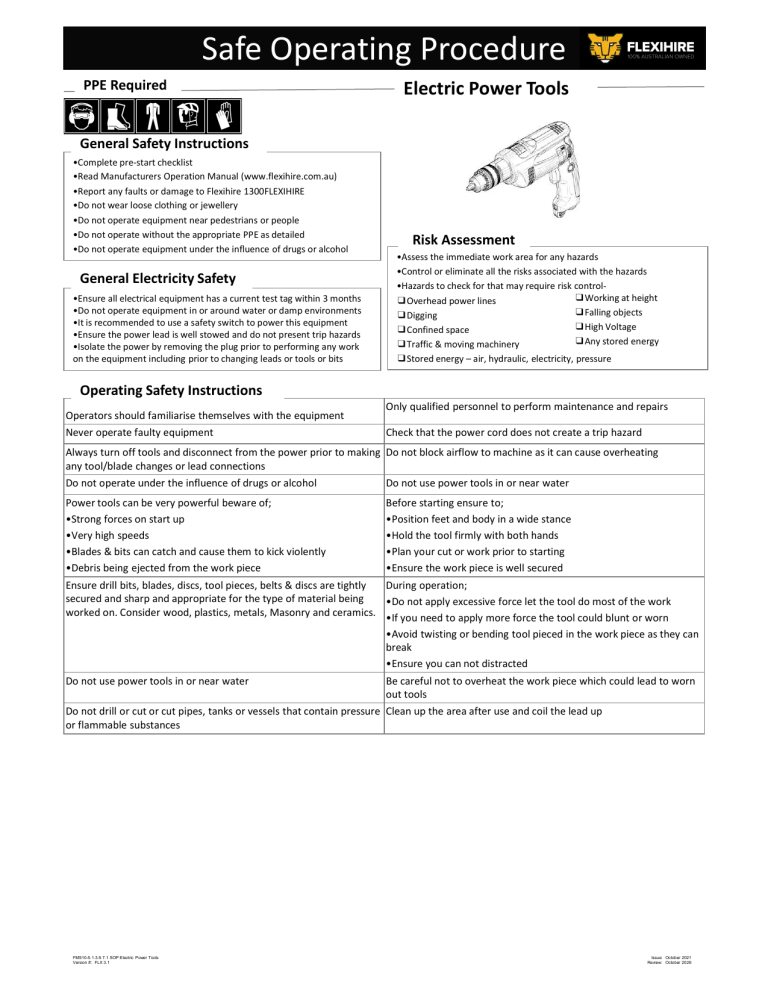 Electric Power Tool Safety SOP