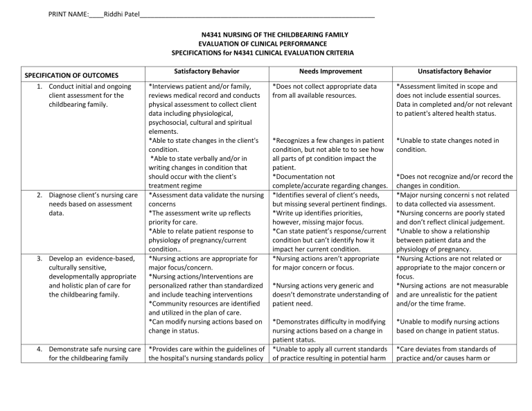 Nursing Clinical Evaluation Criteria