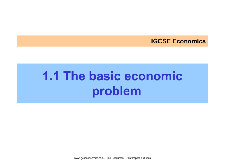 IGCSE Economics: The Basic Economic Problem & Opportunity Cost