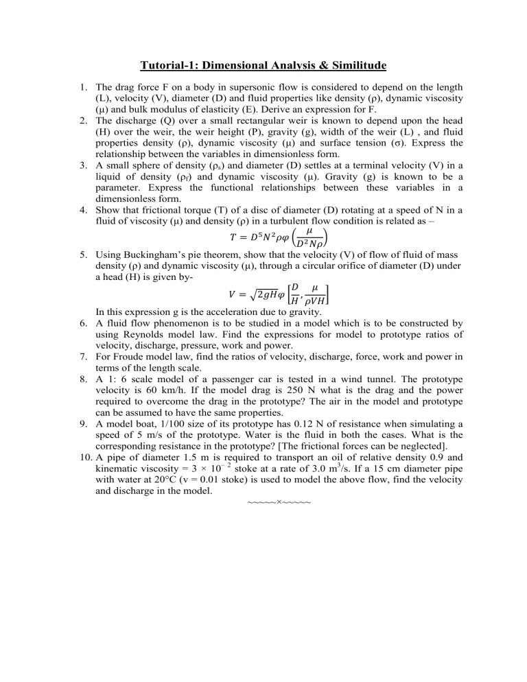 Dimensional Analysis & Similitude Tutorial