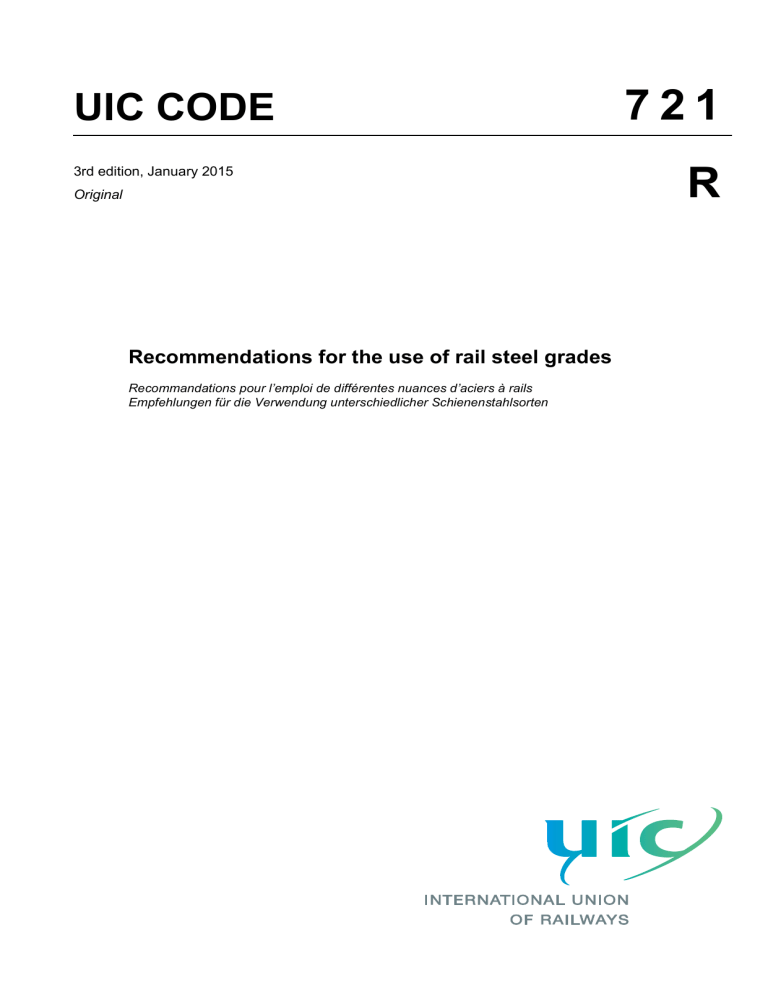 Rail Steel Grade Recommendations - UIC Code 721