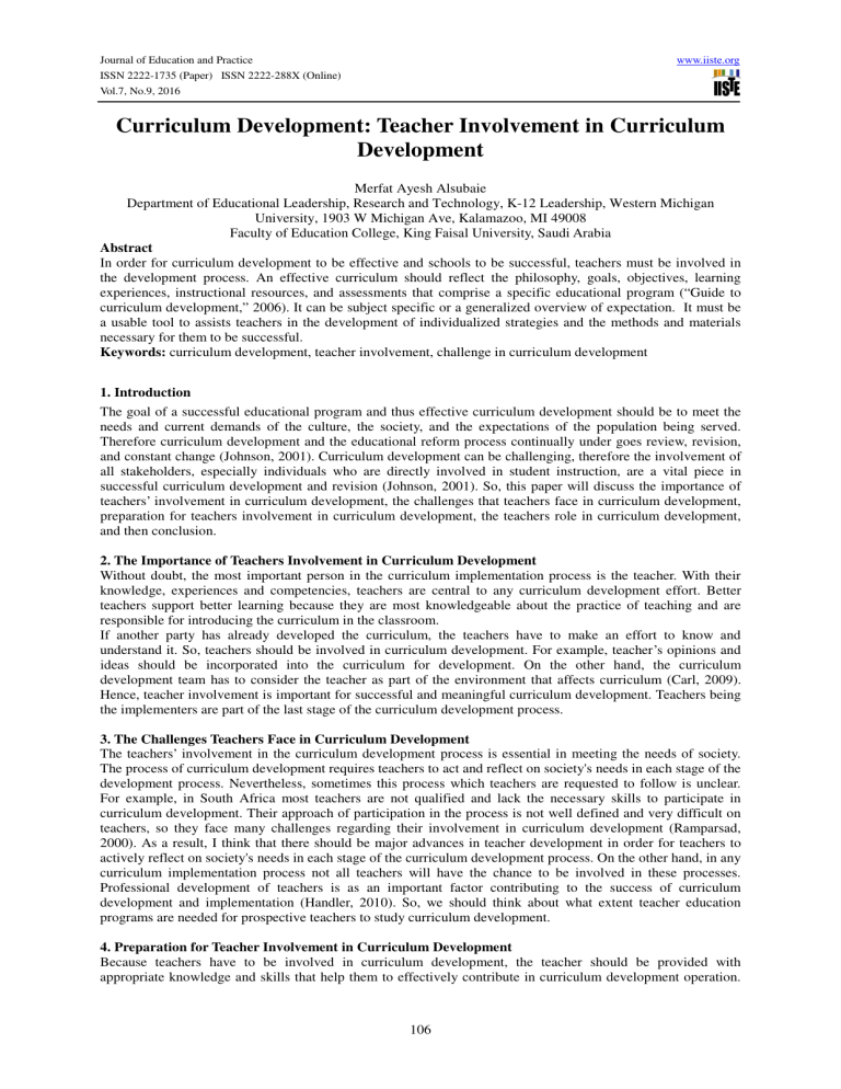 Teacher Involvement in Curriculum Development