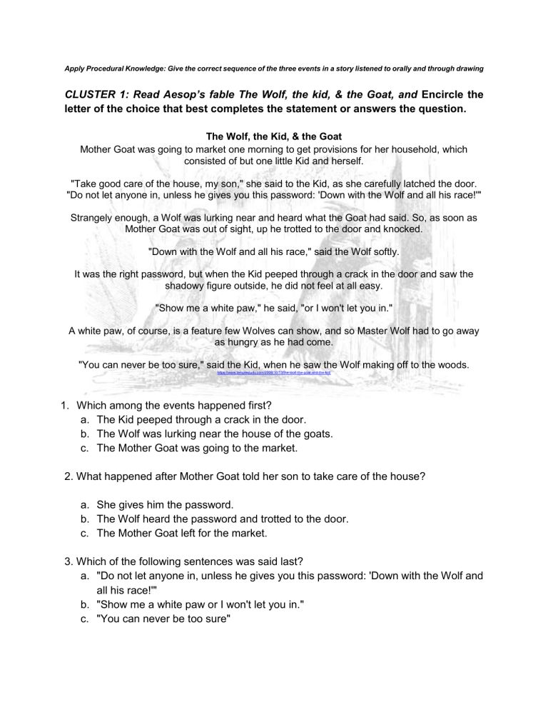 Aesop's Fables Worksheet: Sequencing & Story Elements