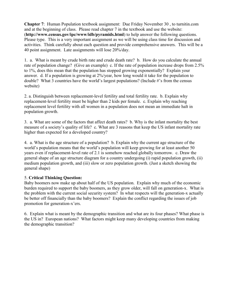Human Population Textbook Assignment: Chapter 7