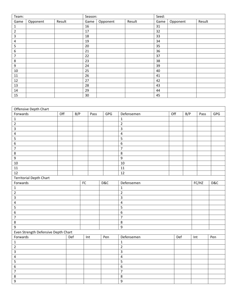 Sports Team Depth Chart Template