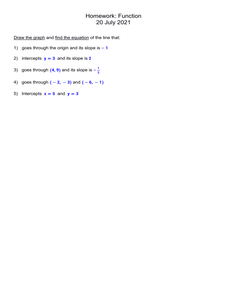 Linear Functions Homework: Equations & Graphs