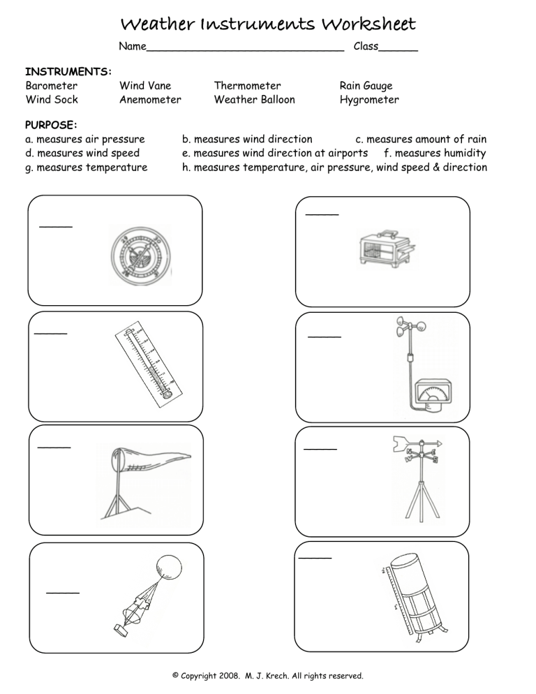 Weather Instruments Worksheet