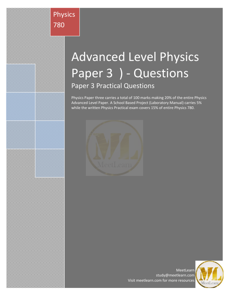 Advanced Level Physics Paper 3 Practical Questions