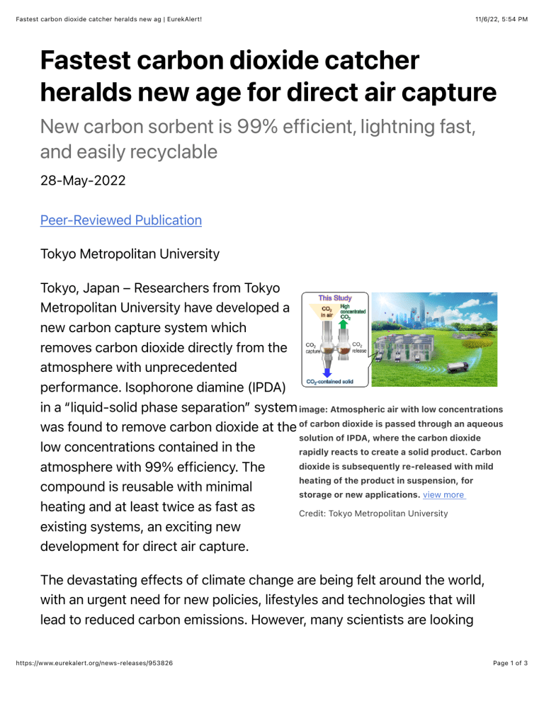 Fastest CO2 Capture: New Tech for Direct Air Capture