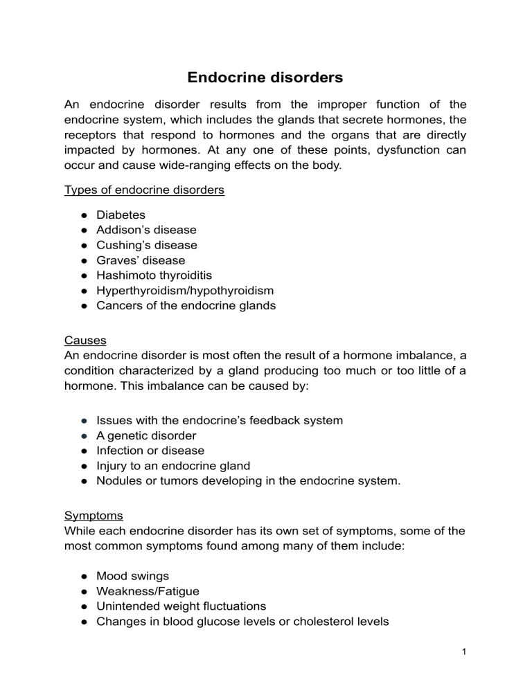 Endocrine Disorders: Types, Causes, Symptoms & Treatment