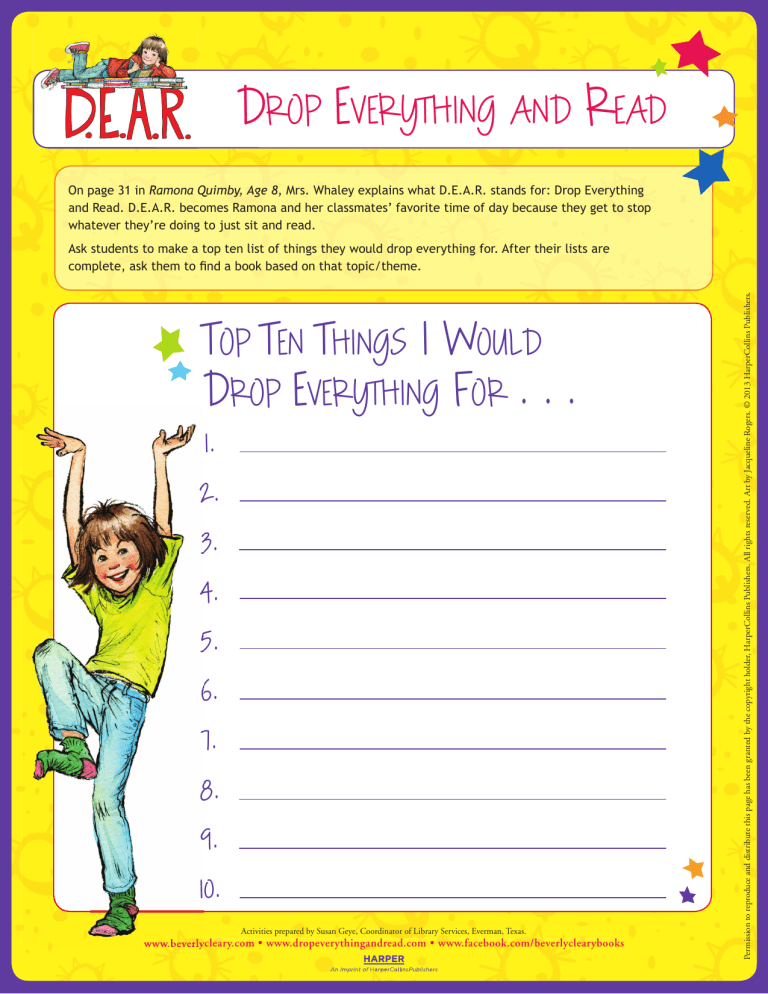 Drop Everything and Read Activity Sheet