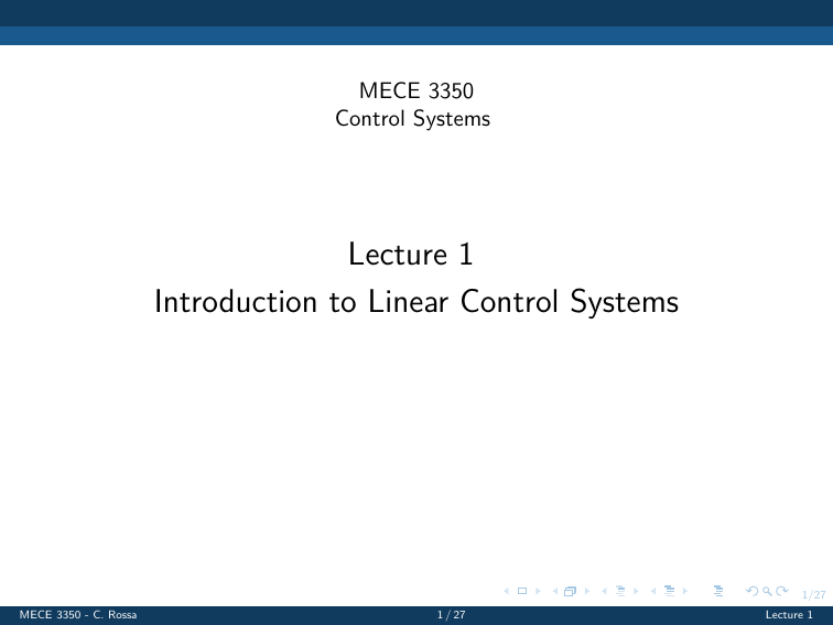 Introduction to Linear Control Systems Lecture