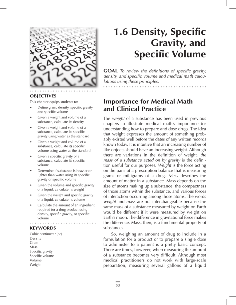 Density, Specific Gravity, and Specific Volume in Medical Math