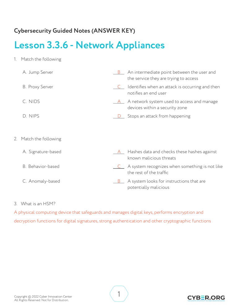 Cybersecurity Network Appliances Guided Notes Answer Key