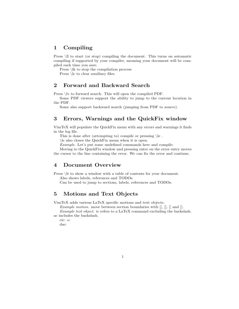 VimTeX: LaTeX Editing in Vim - Quick Start Guide
