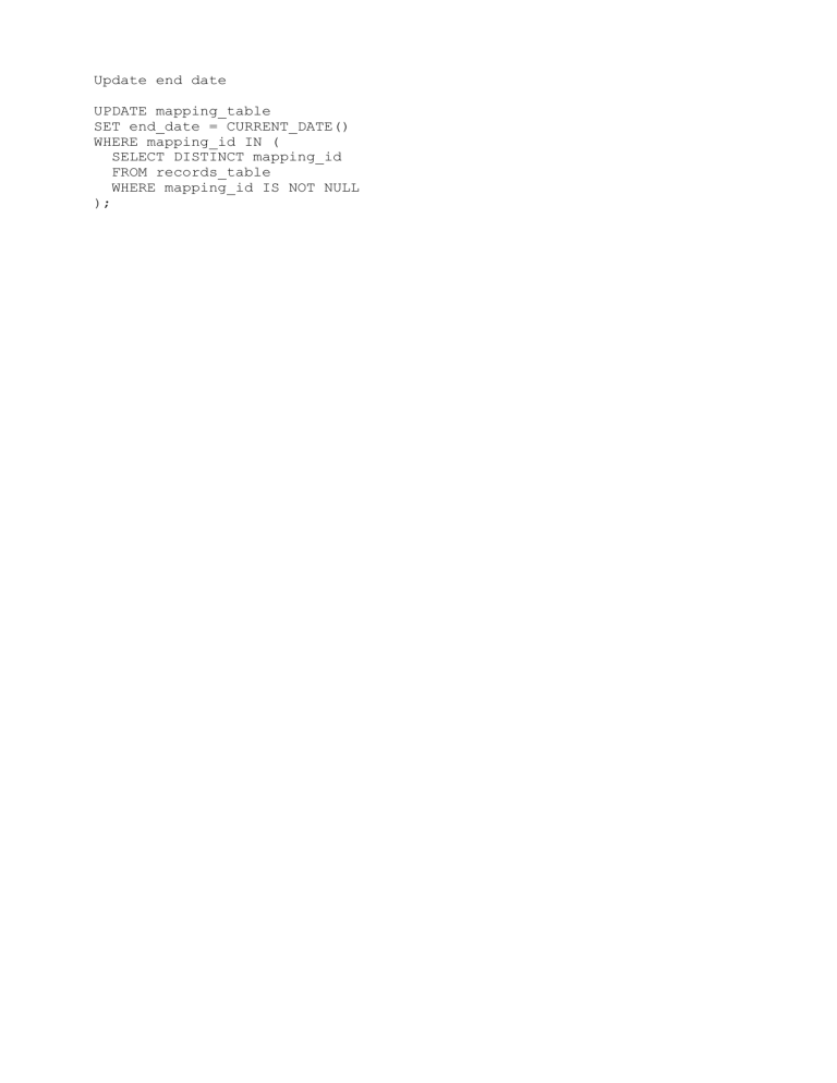 SQL Script to Update Mapping Table End Date