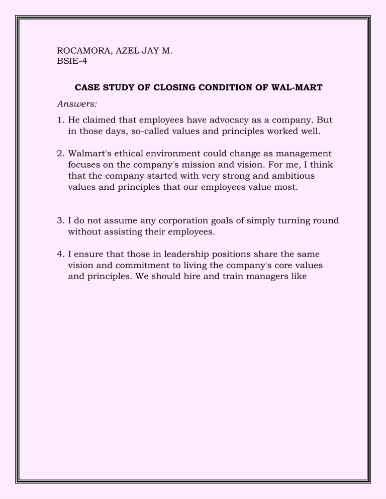 Walmart Case Study: Closing Condition Analysis & Answers