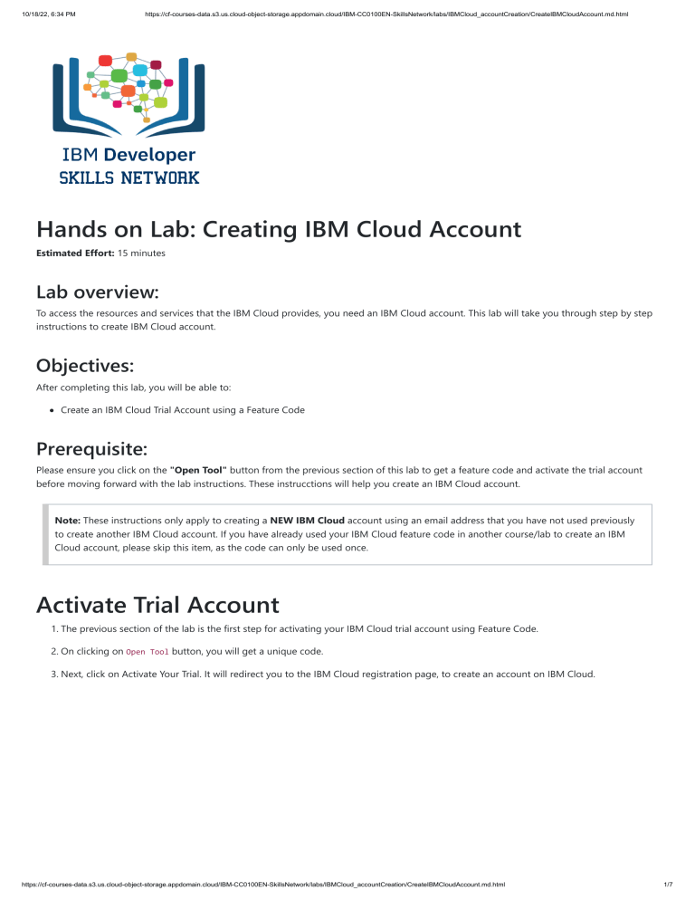 Create IBM Cloud Account: Step-by-Step Lab Guide