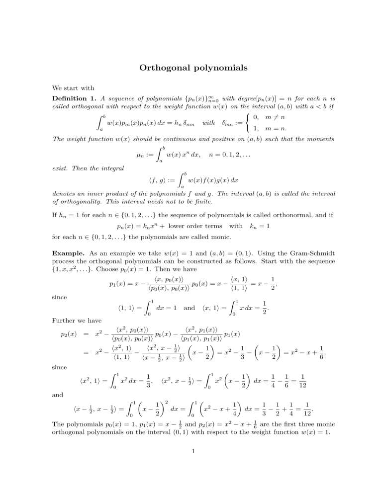 Orthogonal Polynomials: Definitions, Properties, and Applications